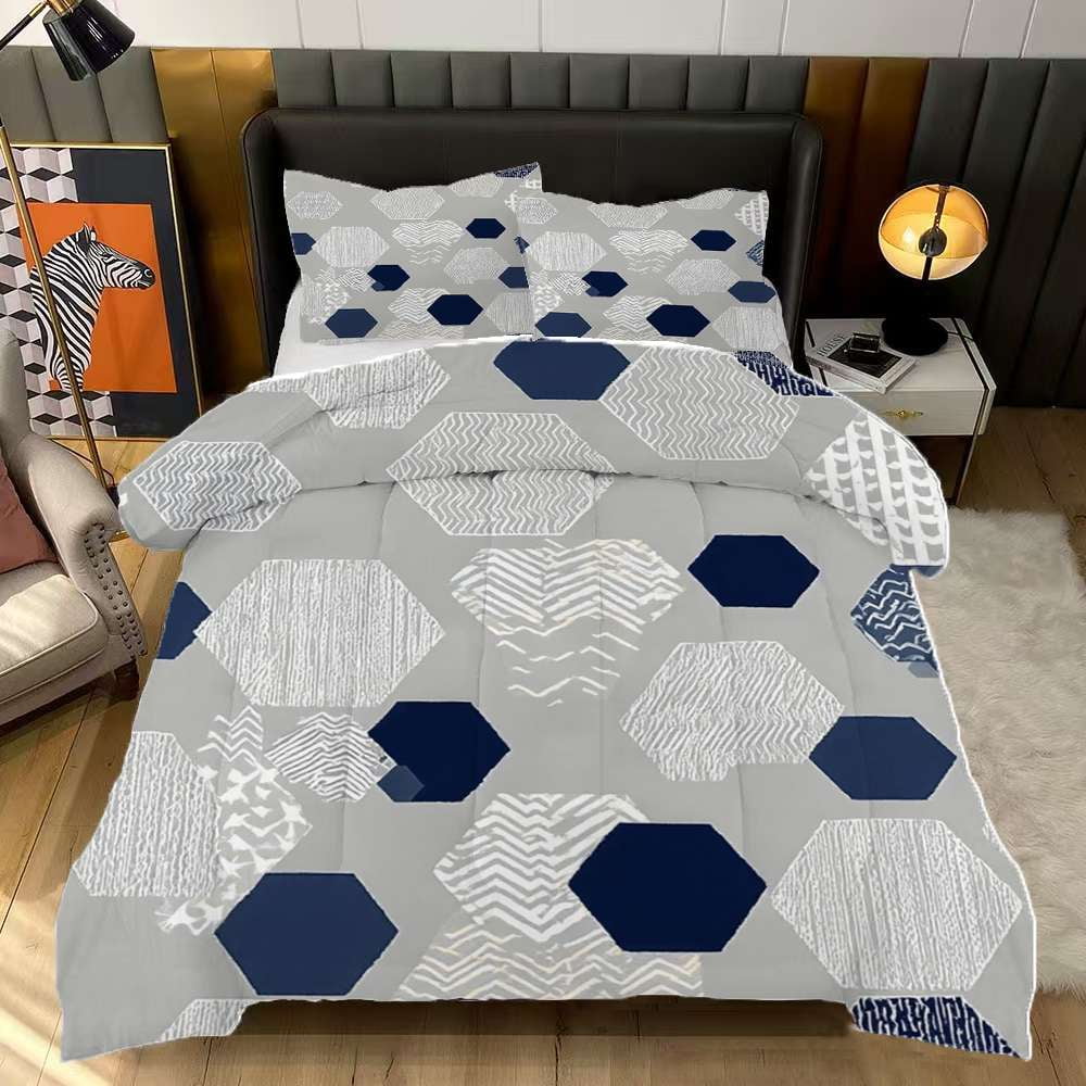 Grey Blue Geometric Pattern Design Comforter Set King Size Bedding Set ...