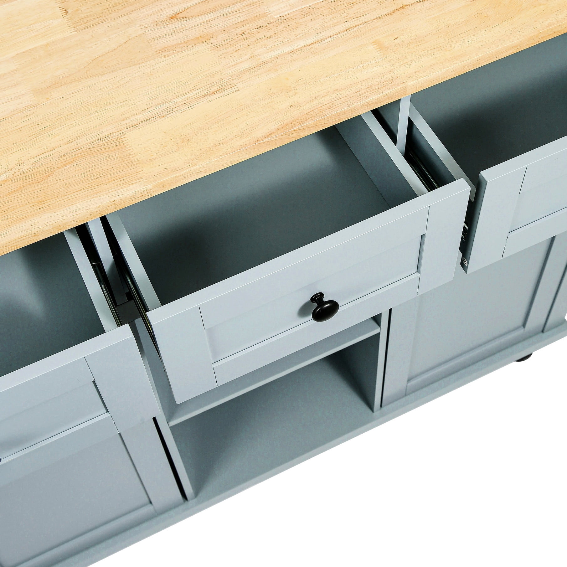 Grey Blue Kitchen Cart | Five - Wheel Mobility | Towel and Spice Racks ...