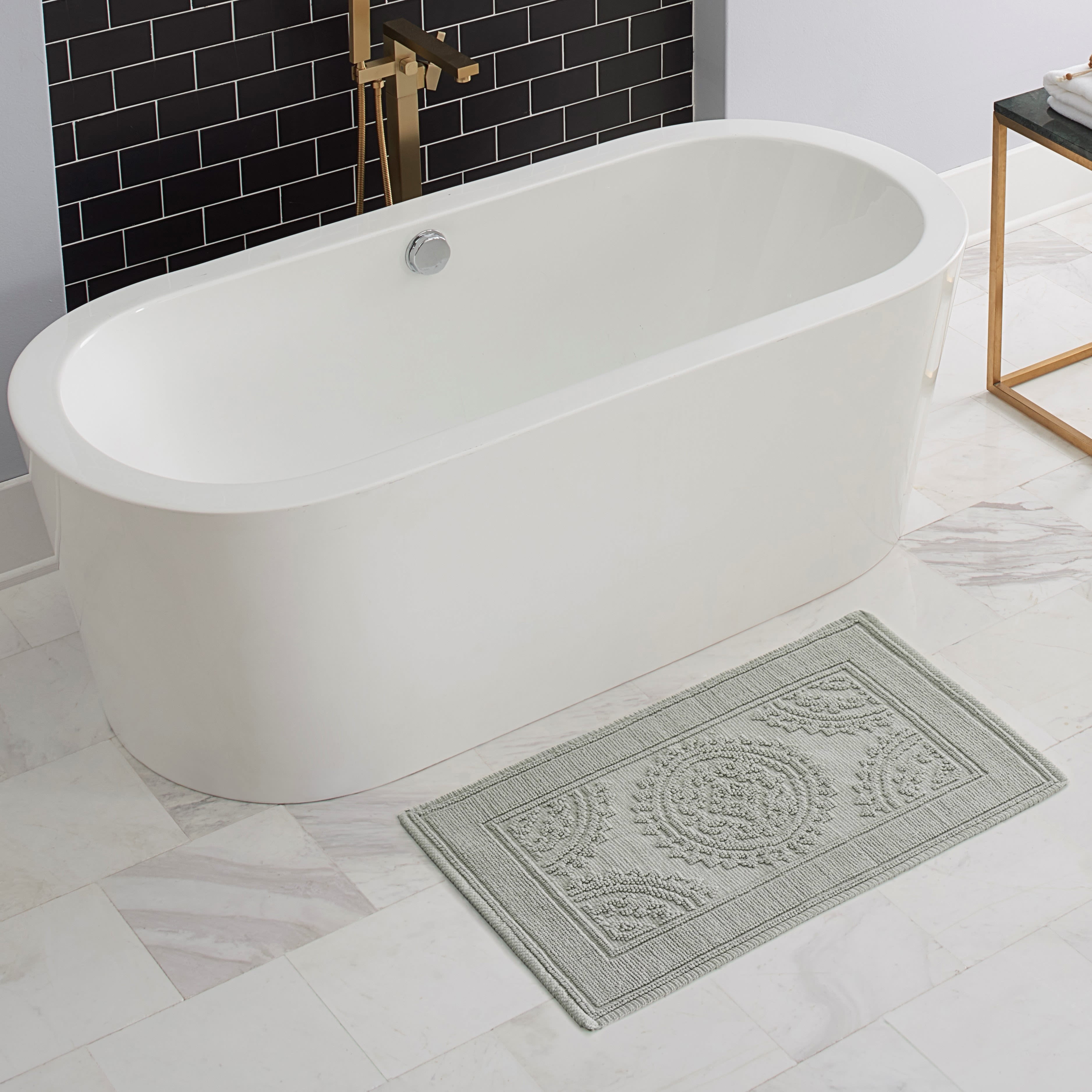 Jean Pierre 21x34 in Cotton Distressed Bath Rug Grey Blue Woven Machine ...