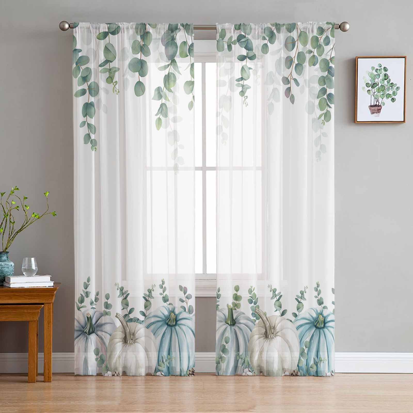 Grey Blue Pumps Fall Sheer Curtains 84 Inches Long 2 Panels Set, Window ...