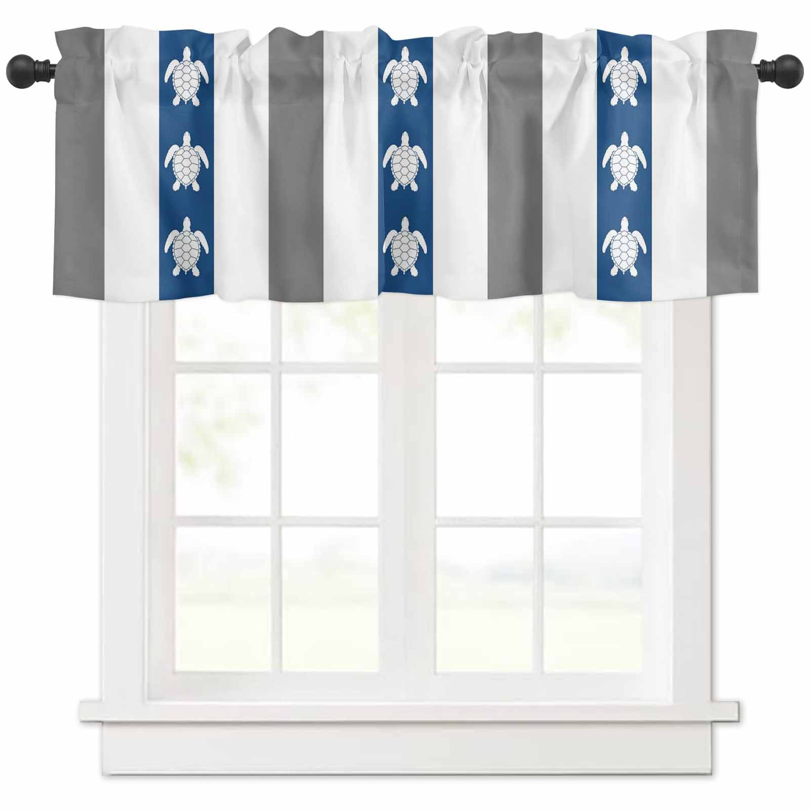 Grey Blue Sea Turtle Valances for Windows Farmhouse Kitchen Curtains ...