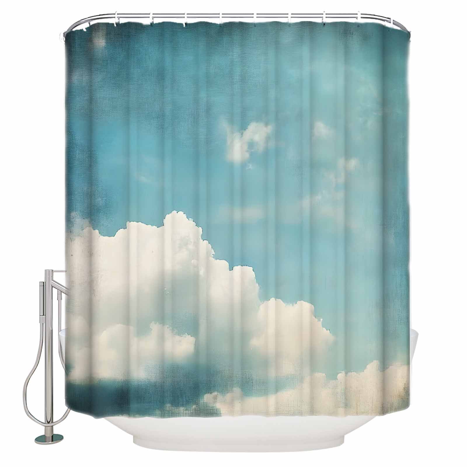 Grey Blue Sky Bathroom Shower Curtains with 12 Hooks Polyester ...