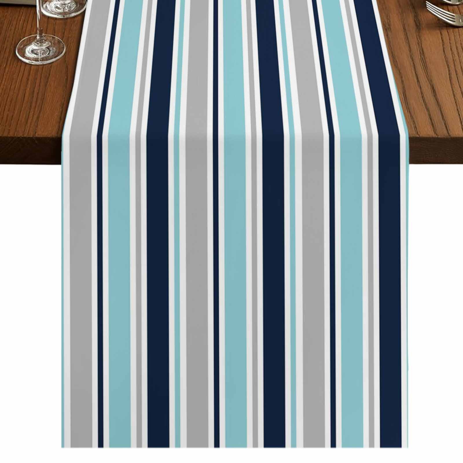 Grey Blue Striped Burlap Cotton Table Runner 13x90 Inches Long ...
