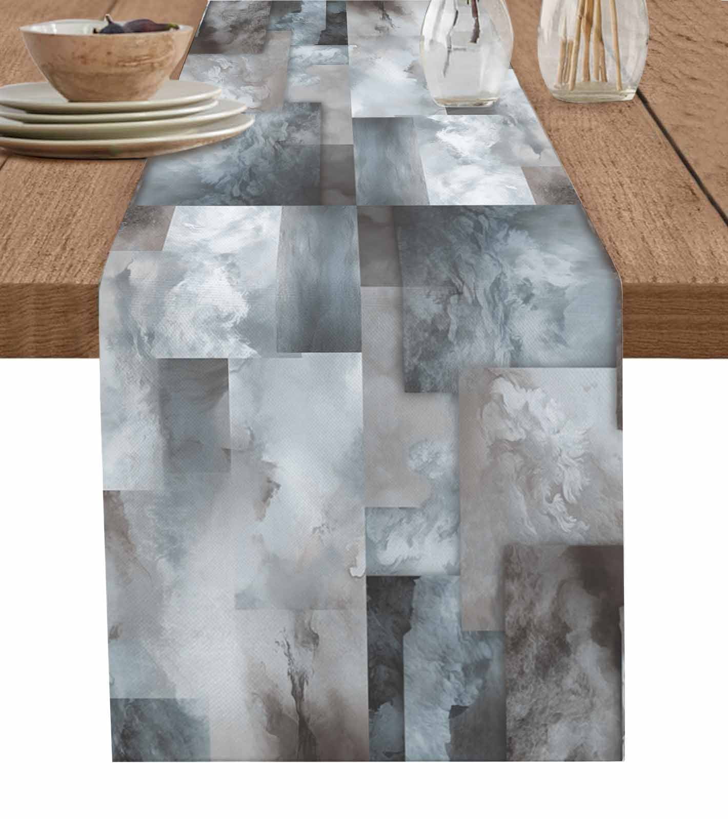 Grey Blue Table Runner Abstract Gradient Brown Color Blocks Geometric ...