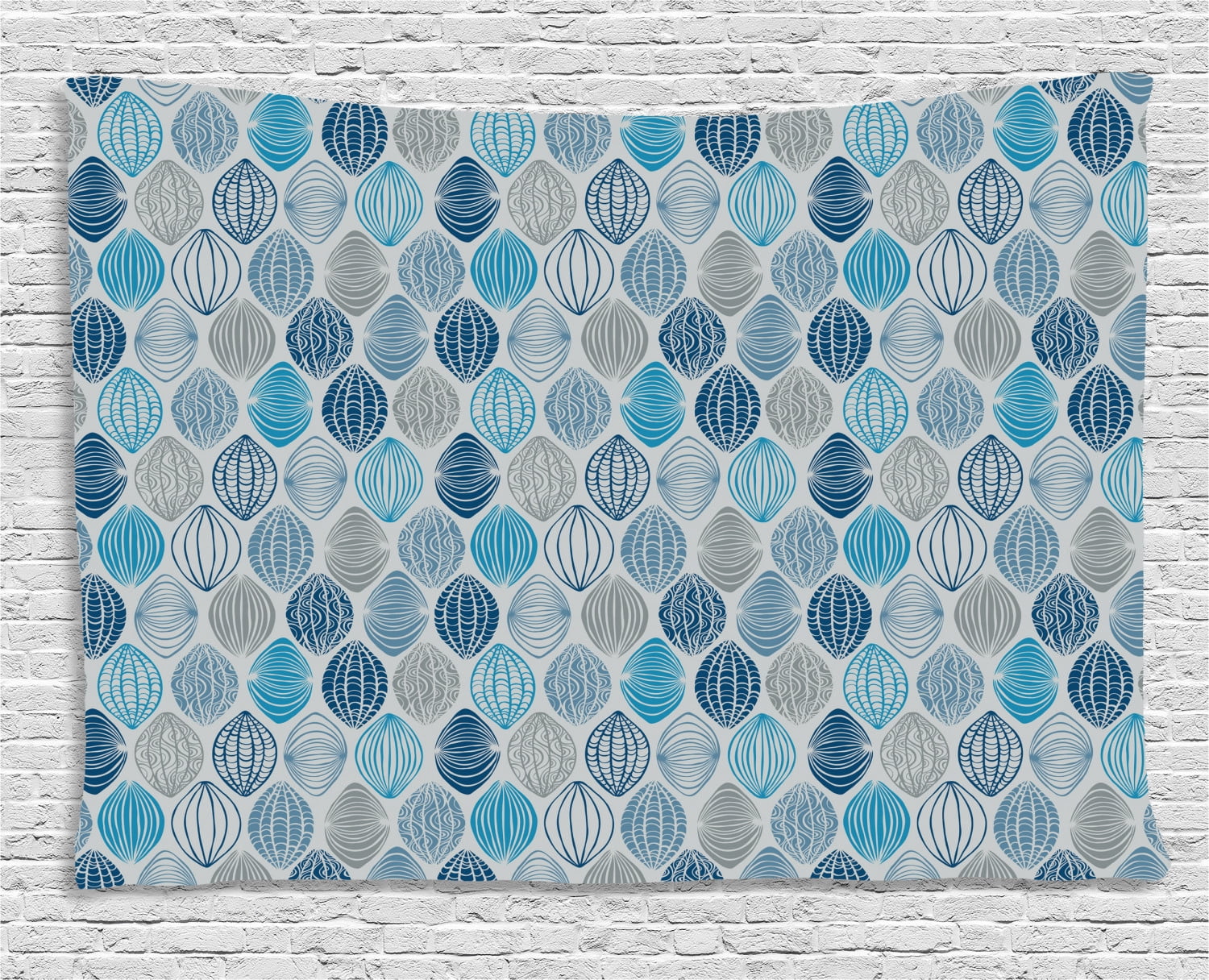 Grey Blue Tapestry, Ethnic Round Shapes with Swirls Scale and Stripes ...
