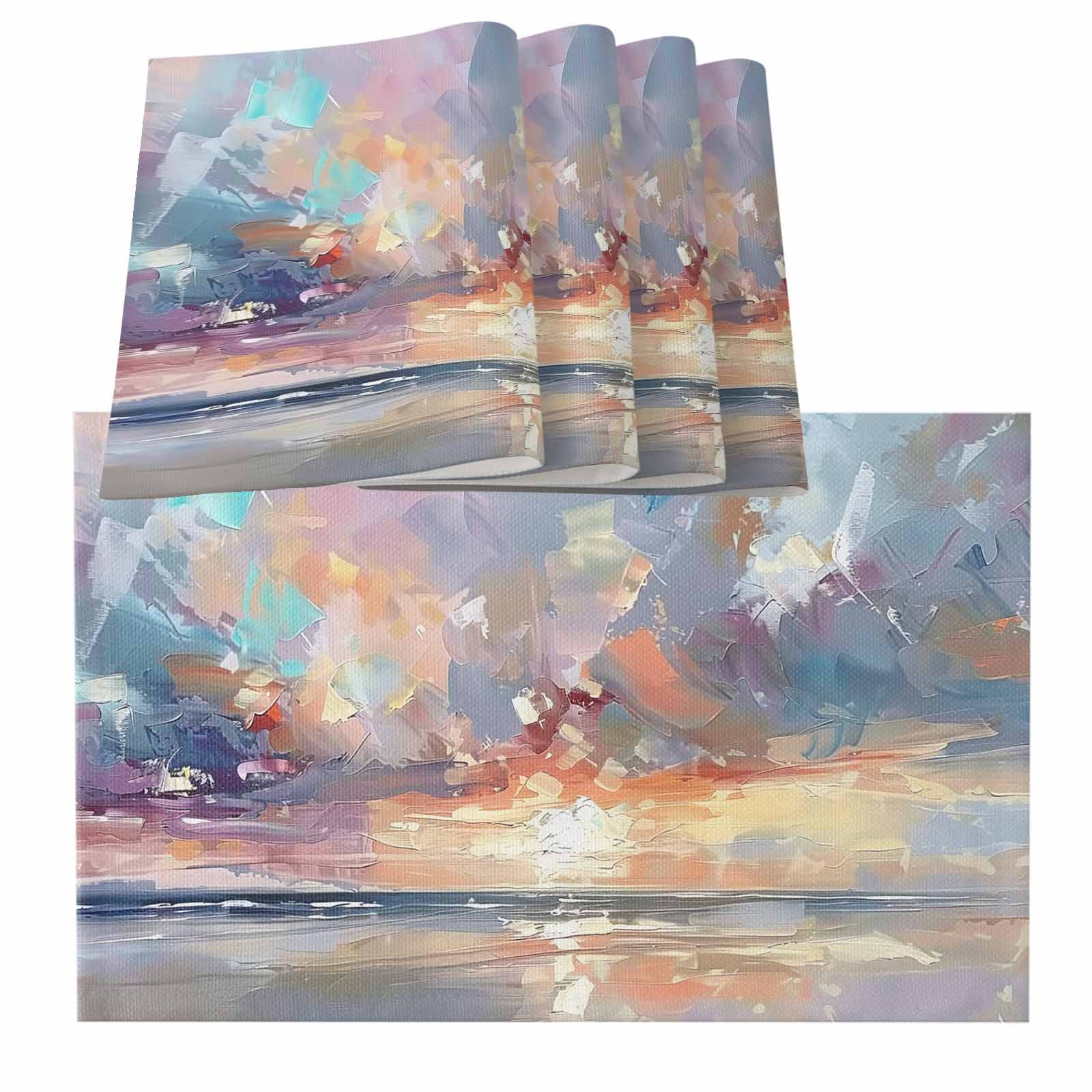 Grey Blue Teal Coastal Placemats for Dinning Table Set of 4, Oil ...