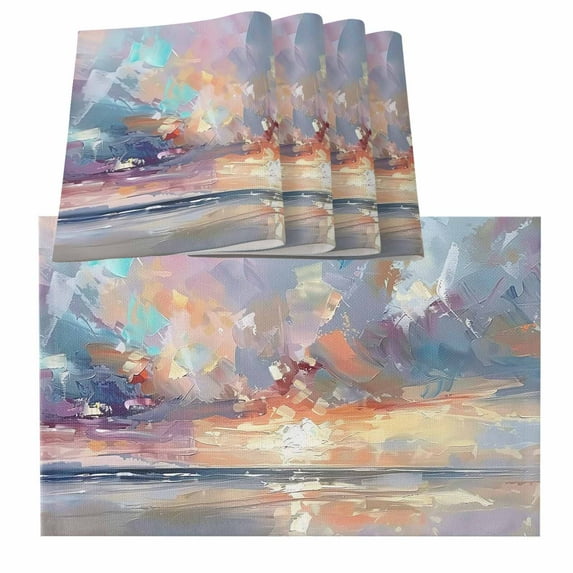 Grey Blue Teal Coastal Placemats for Dinning Table Set of 4, Oil ...