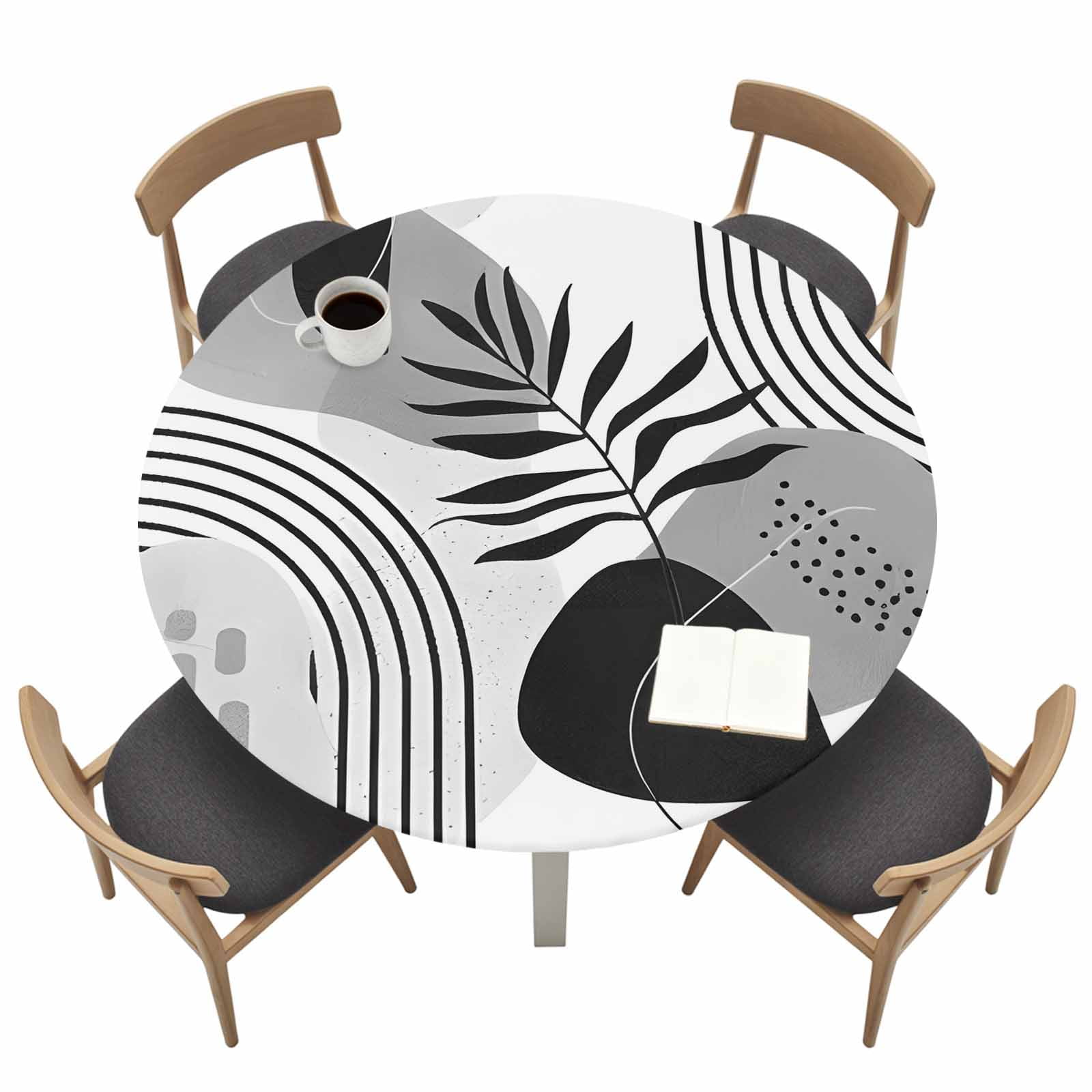 Grey Boho Geometric Fitted Tablecloth with Elastic Edged, Round Table ...