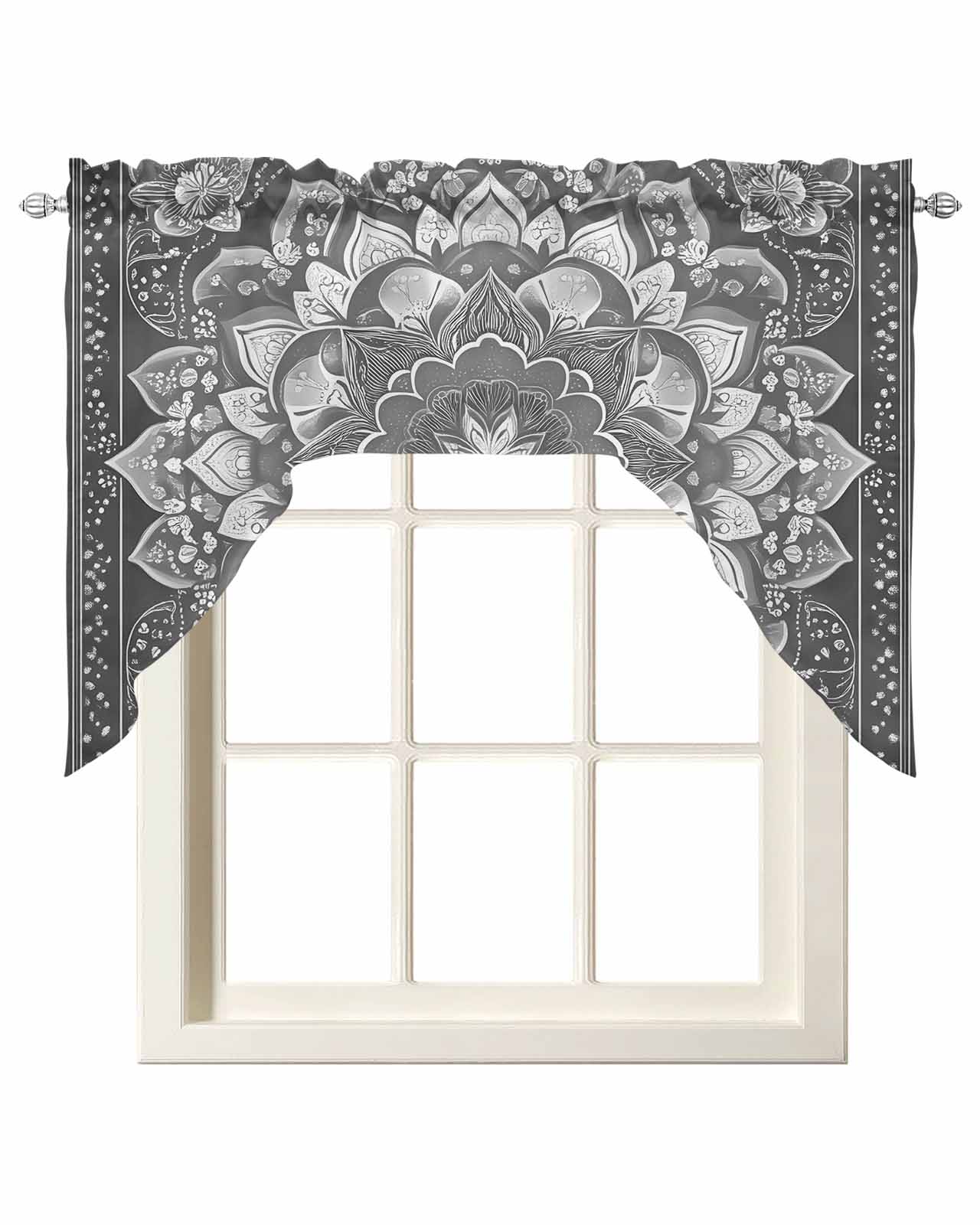 Grey Boho Kitchen Swag Valances for Windows, Abstract Floral ...