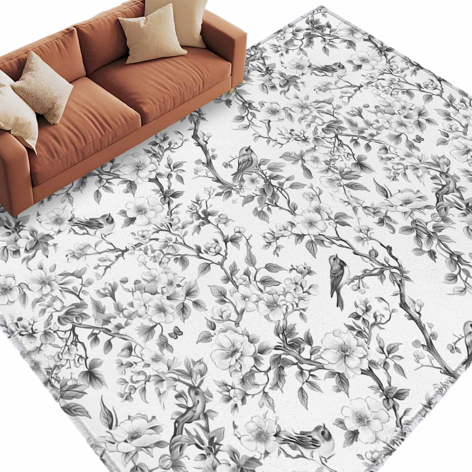 Grey Botanical Large Area Rugs for Bedroom Living Room, Soft Non Slip ...