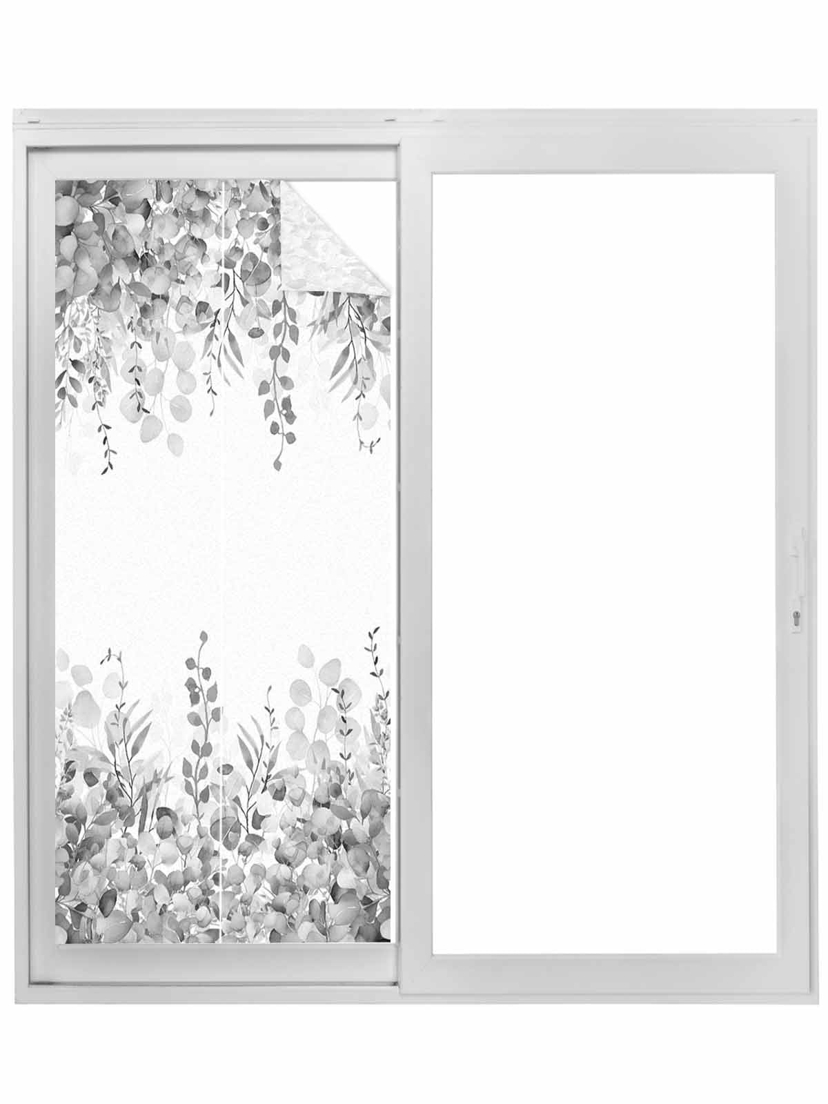 Grey Botanical Window Privacy Film, Weeping Eucalyptus Leaves ...