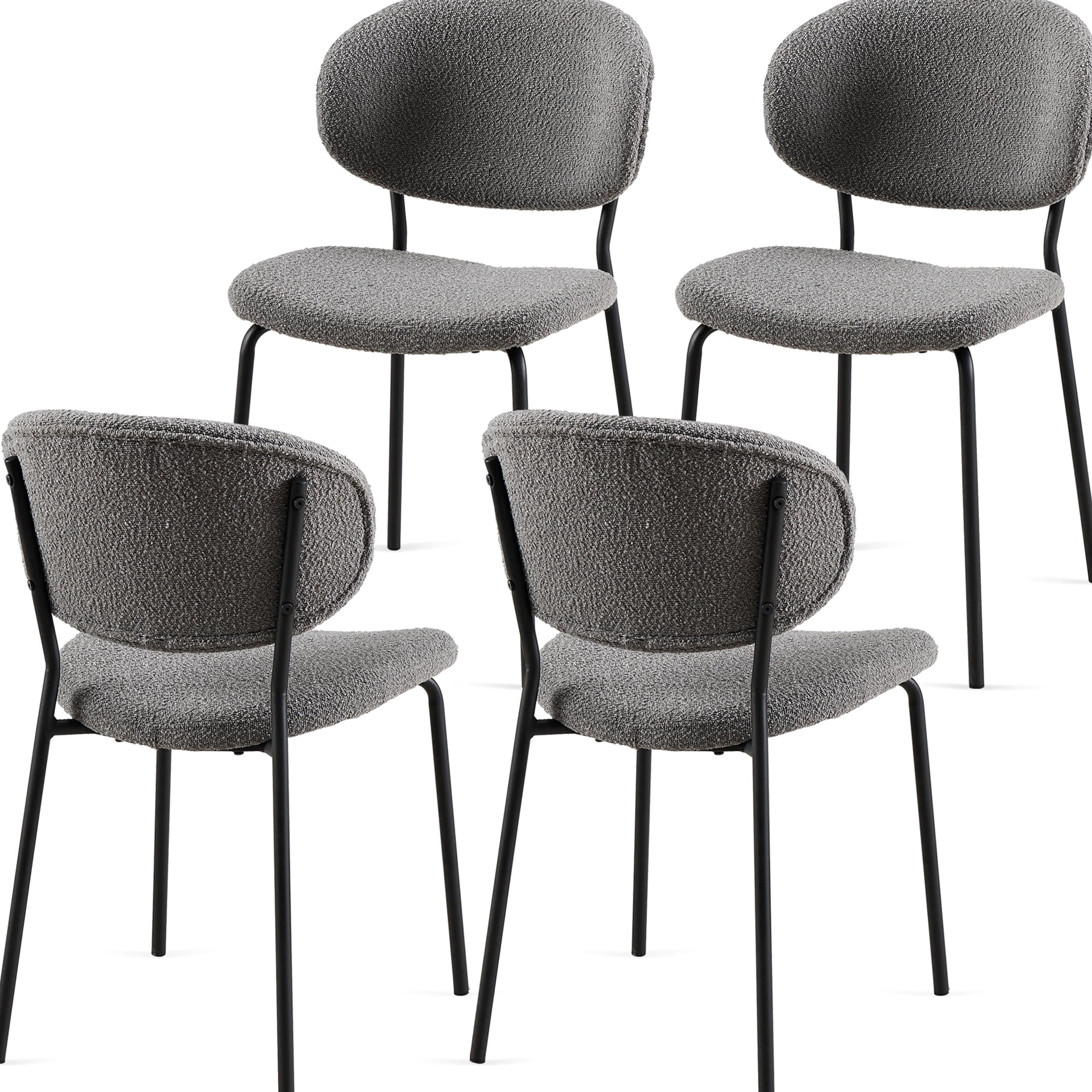 Grey Boucle Fabric Dining Chairs (4), Modern Design With A Smooth ...