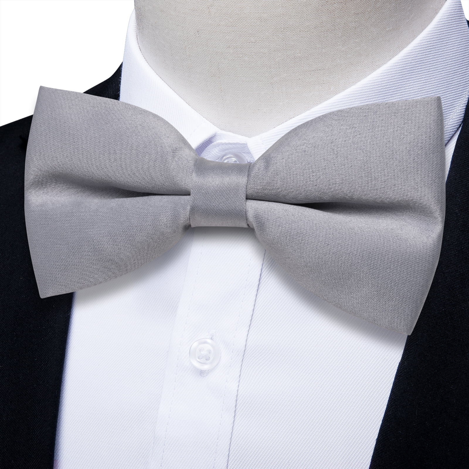 Grey Bow Ties for Men Pretied Bowties Solid Color Classic Satin Bow Tie ...