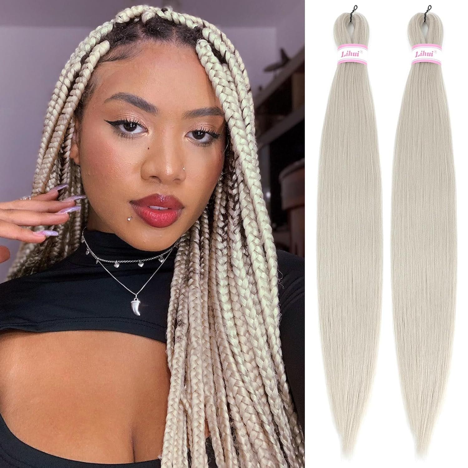 Grey Braiding Hair Pre Stretched 26 Inch 2 Packs Prestretched Braiding Hair Yaki Texture Hair ...