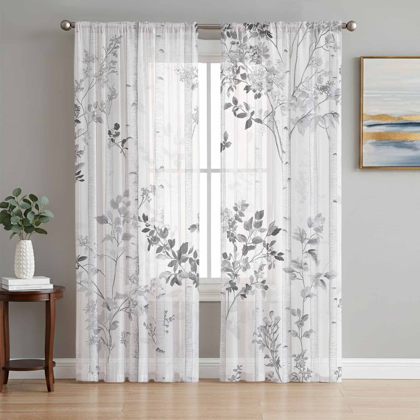 Grey Branches Forest Sheer Curtains 63 Inch Length 2 Panels Set, Gray ...