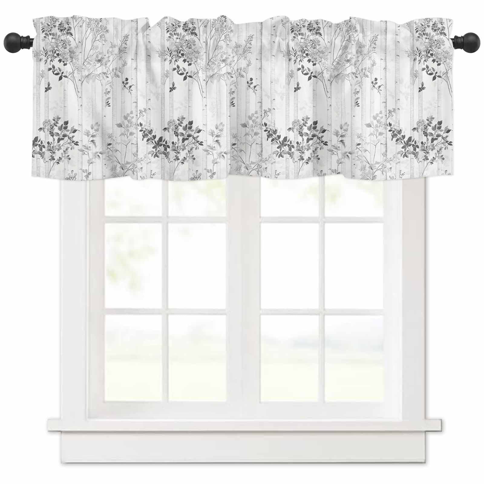 Grey Branches Forest Valances for Windows Farmhouse Kitchen Curtains ...