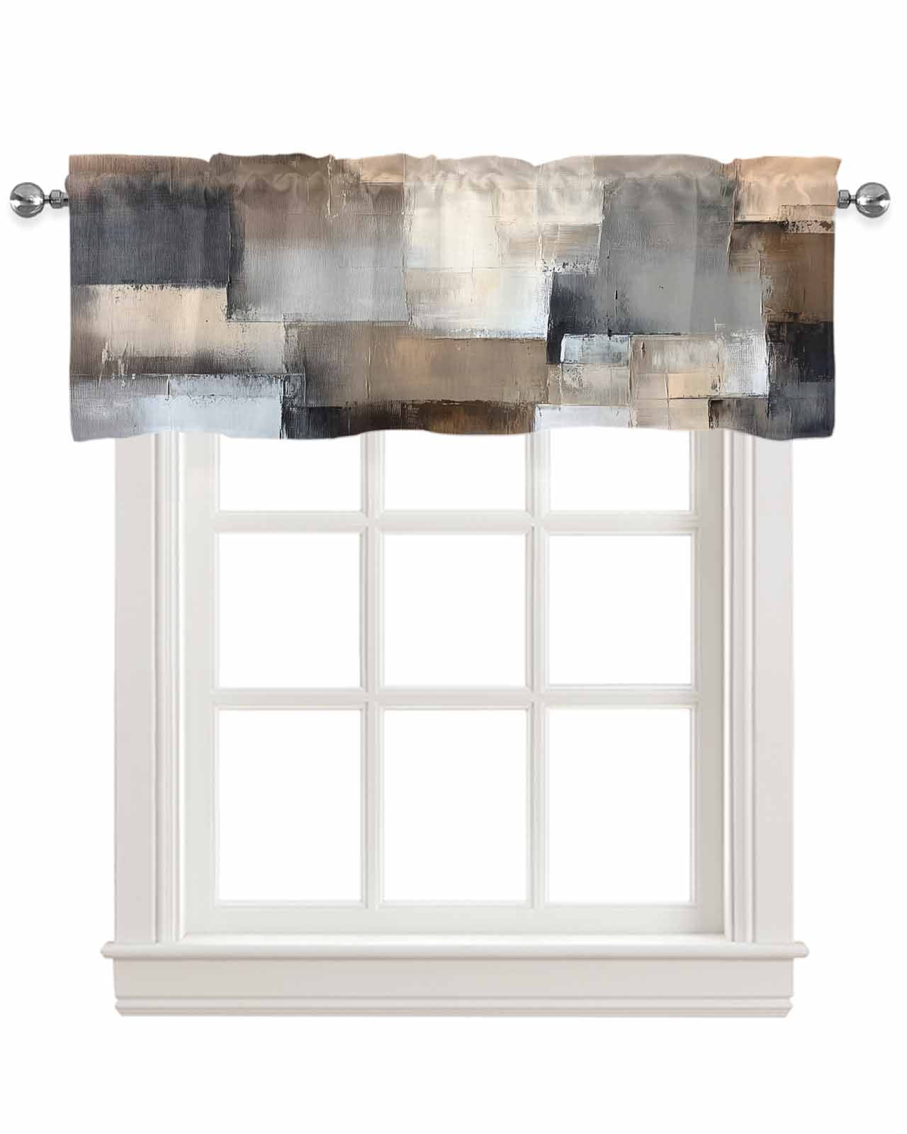 Grey Brown Abstract Kitchen Valances for Windows Farmhouse Linen Window ...