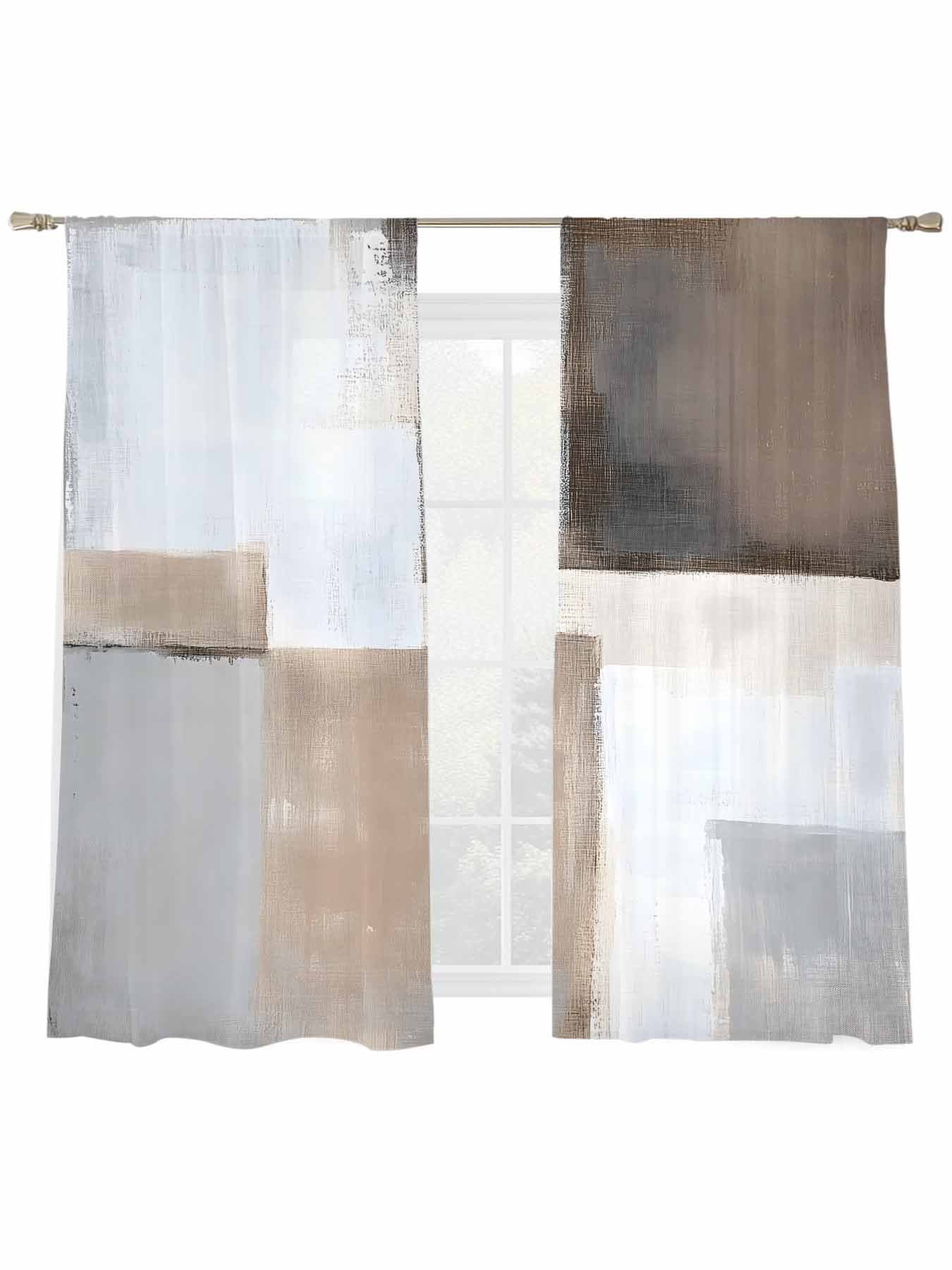 Grey Brown Sheer Curtains for Living Room Bedroom, Light-filtering ...