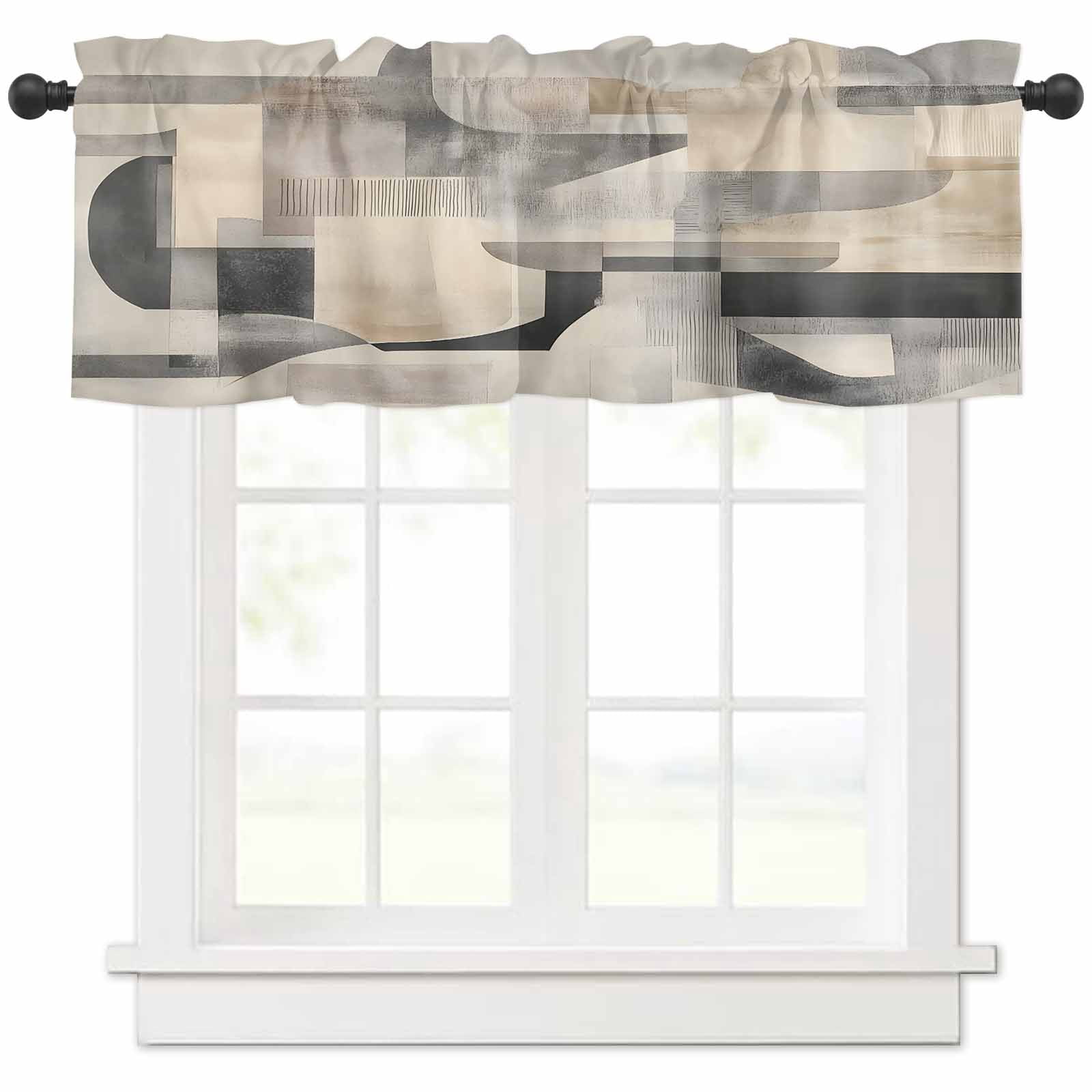 Grey Brown Valances for Windows Farmhouse Kitchen Curtains Valances Rod ...