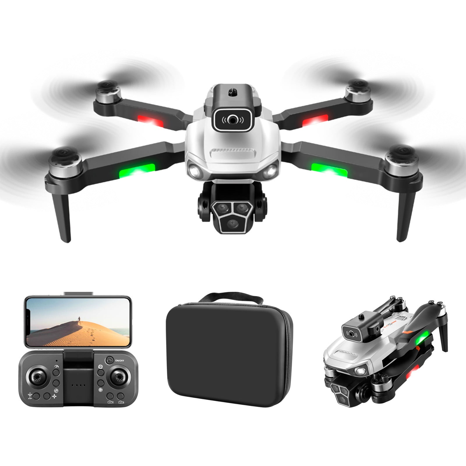 Grey Brushless Motor Drones With 3 Cameras Wind Resistance Headless ...