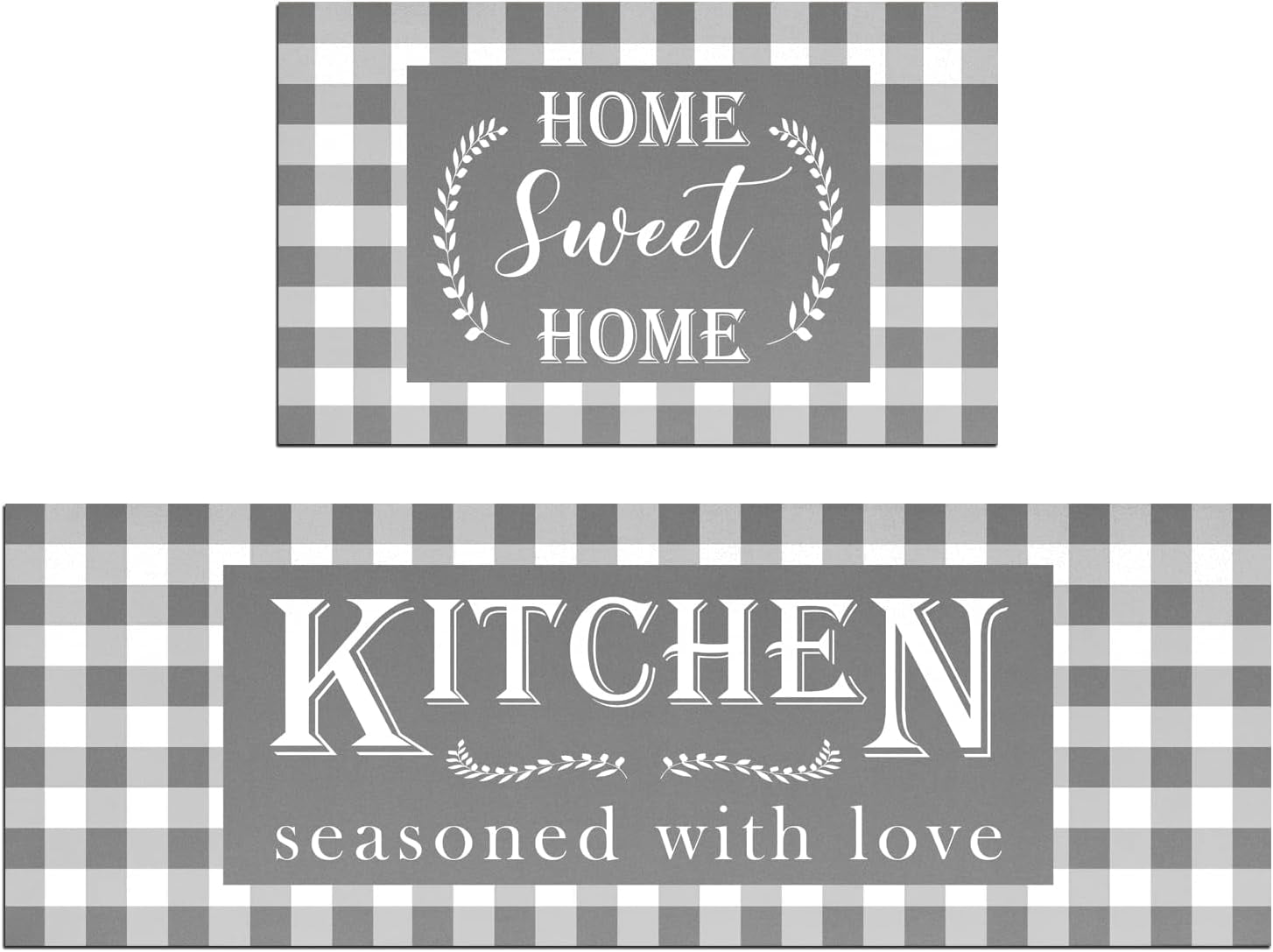 Grey Buffalo Plaid Kitchen Mat Set of 2 Non Slip Thick Kitchen Rugs and ...