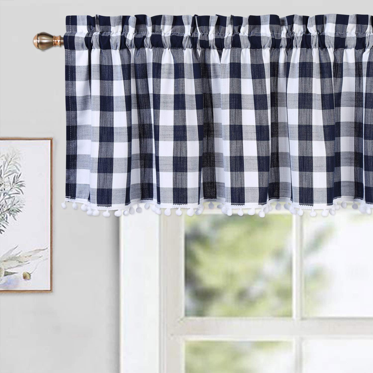 Grey Buffalo Plaid Valances for Kitchen, Buffalo Check Gingham Pom Pom ...