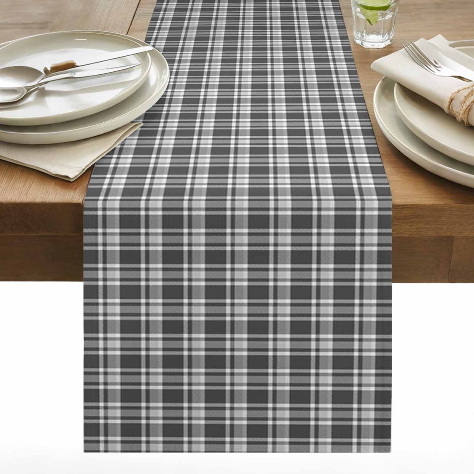 Grey Buffalo Table Runner 13x108 inch Plaid Cotton Linen Dining Table ...