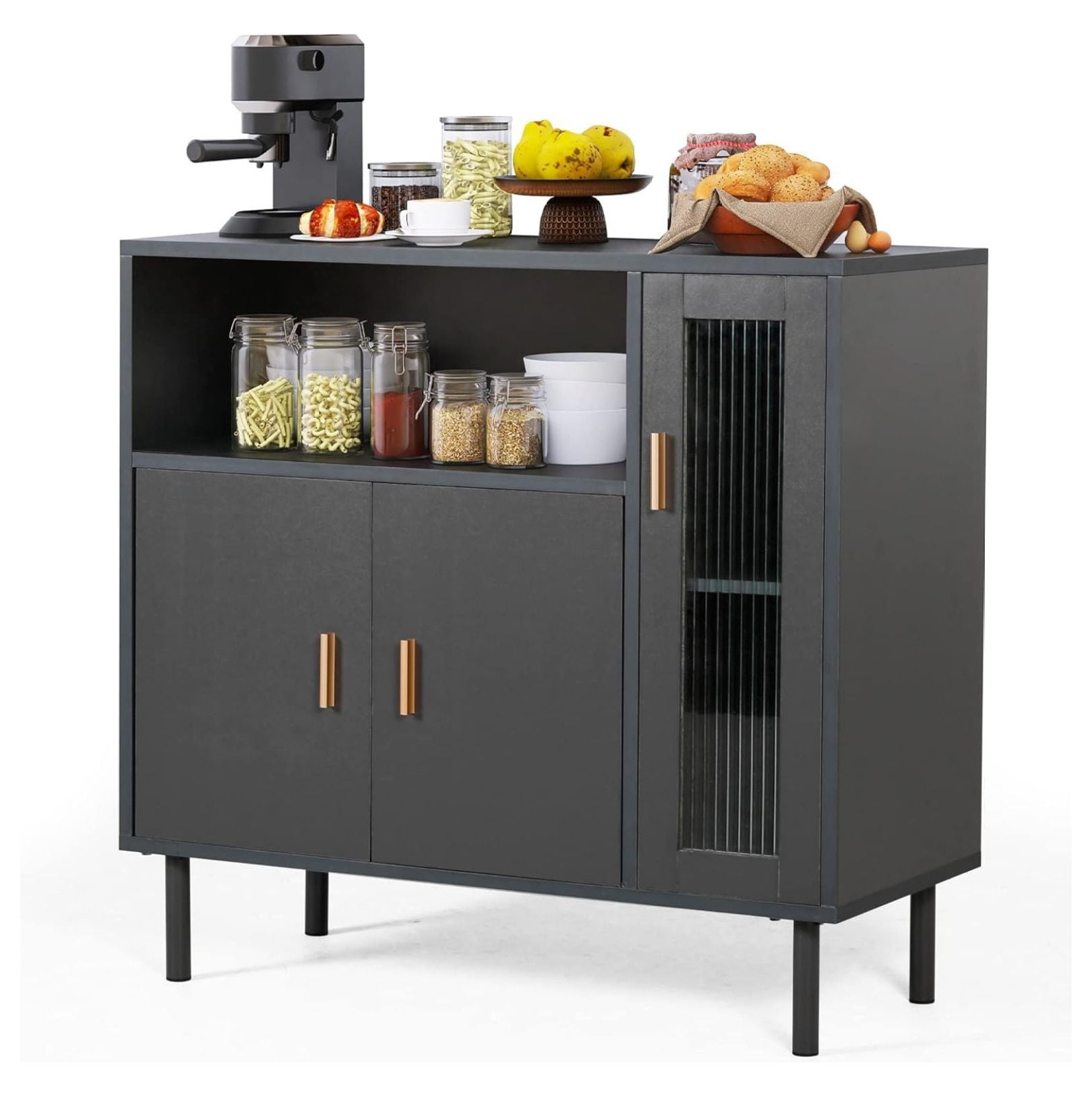 Grey Buffet Cabinet with Glass Doors, Storage Credenza Sideboard for ...
