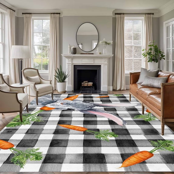 Grey Bunny Easter Area Rug 5x8 Washable Rug Non Slip Rabbits Spring ...