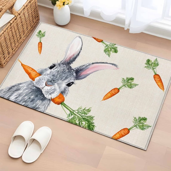 Grey Bunny Easter Bathroom Rug Washable 2x3 Entryway Rug Non Slip ...