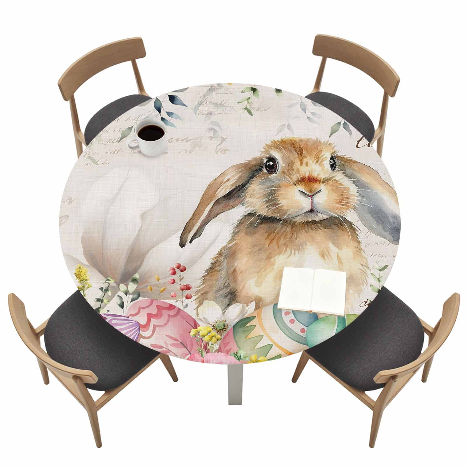 Grey Bunny Easter Fitted Tablecloth with Elastic Edged, Round Table ...