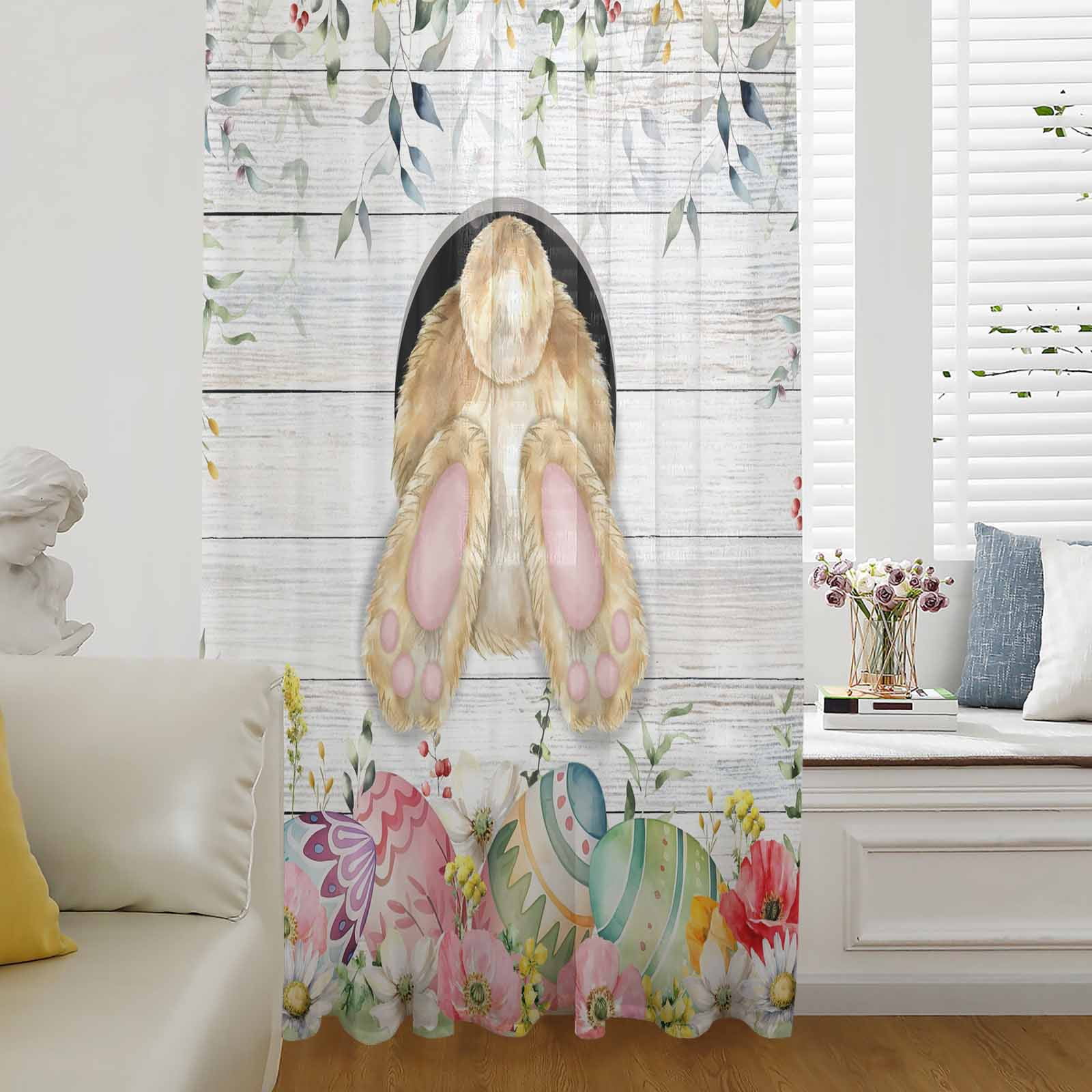 Grey Bunny Easter Semi Sheer Curtains Drapes for Living Room, Bedroom ...