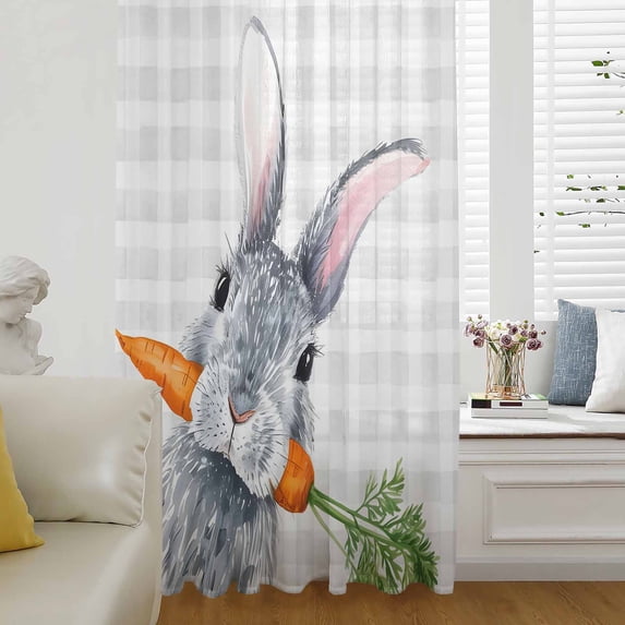 Grey Bunny Easter Semi Sheer Curtains Drapes for Living Room, Bedroom ...