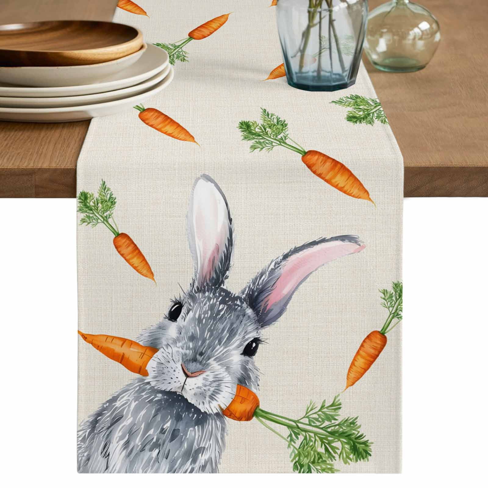 Grey Bunny Easter Table Runner 108 Inches, Rabbits Spring Botanical ...