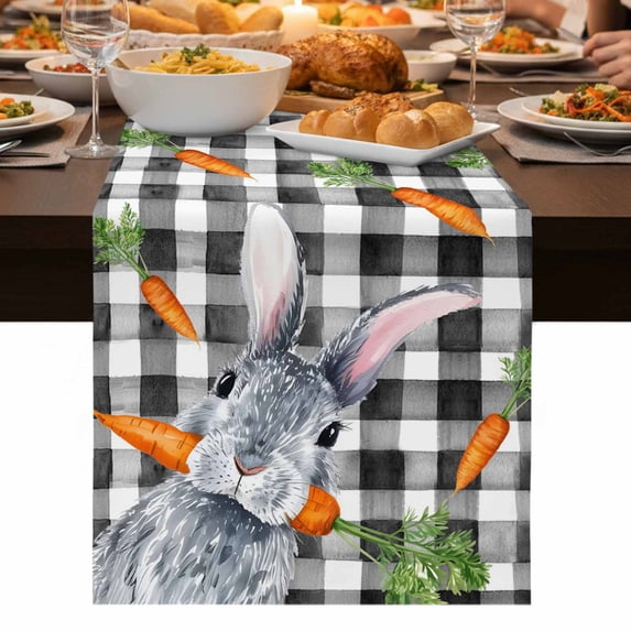 Grey Bunny Easter Table Runner 72 Inch Long Dresser Scarves Cotton ...