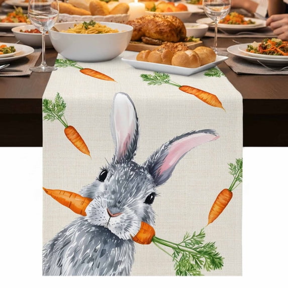 Grey Bunny Easter Table Runner 72 Inch Long Dresser Scarves Cotton ...