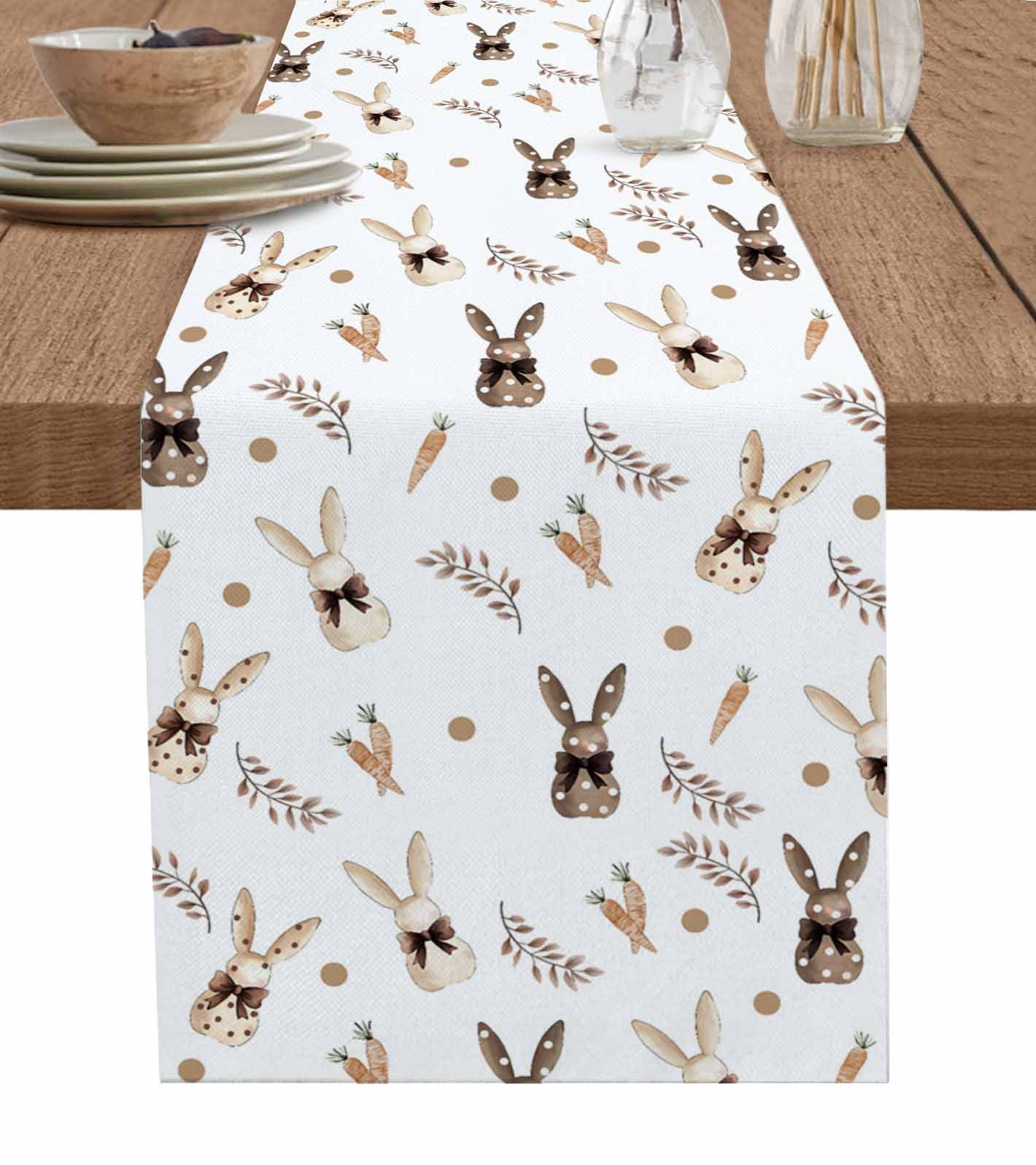 Grey Bunny Easter Table Runner 72 Inches, Spring Summer Botanical ...