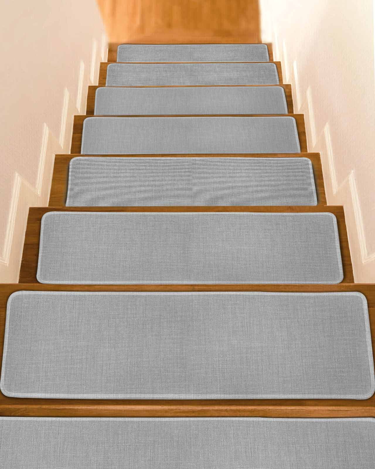 Grey Burlap Texture Non-Slip Stair Treads for Wooden Steps, 7 Pack ...