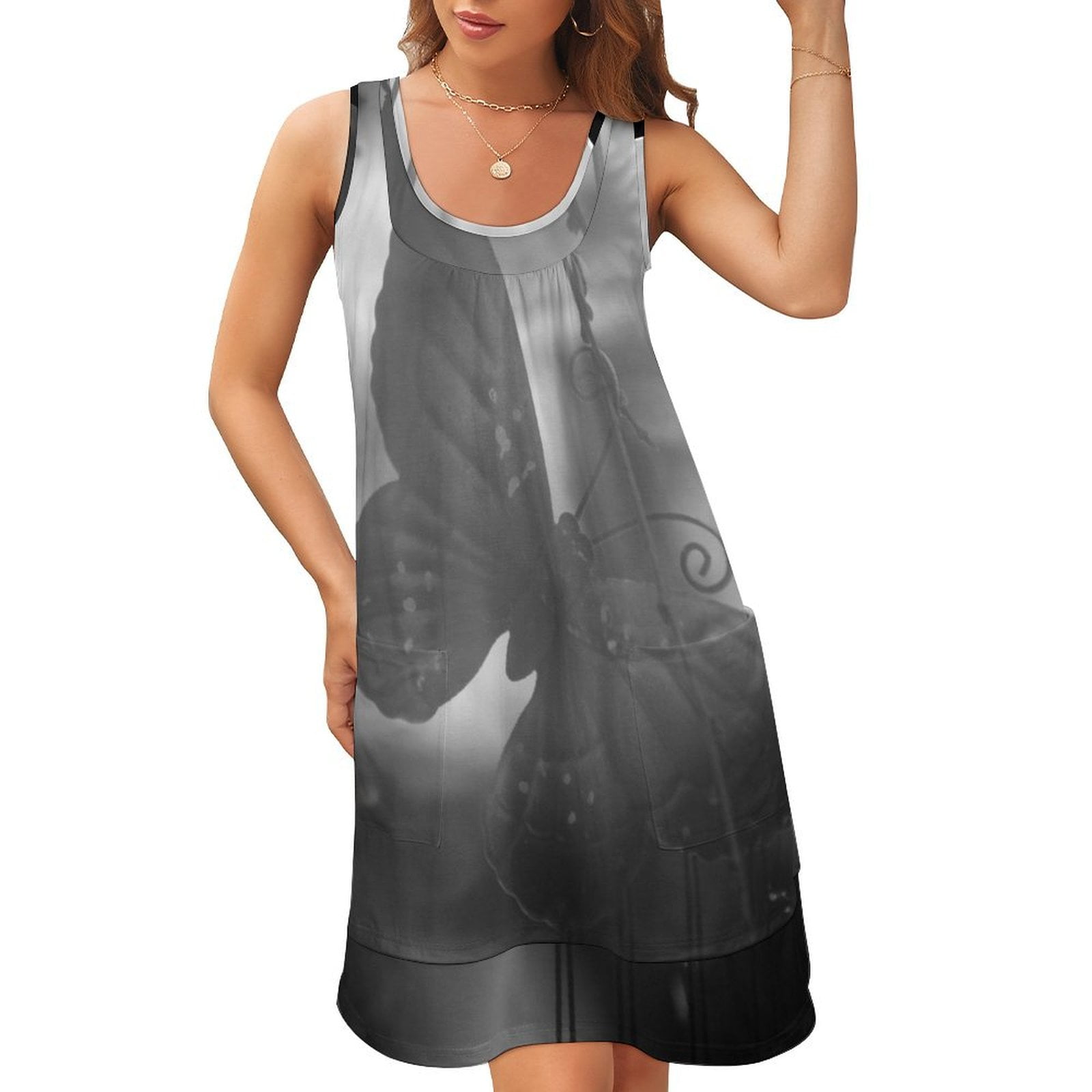 Grey Butterfly in Rain Sleeveless U-Neck Fake Two Piece Dress Prom gown ...
