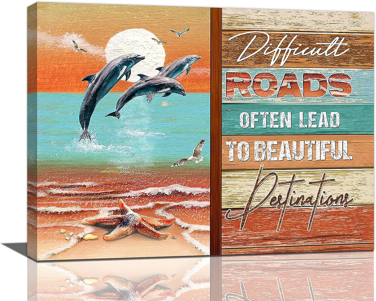 Grey Canis Beach Dolphins 16"x12" Framed Painting Canvas Art Prints ...