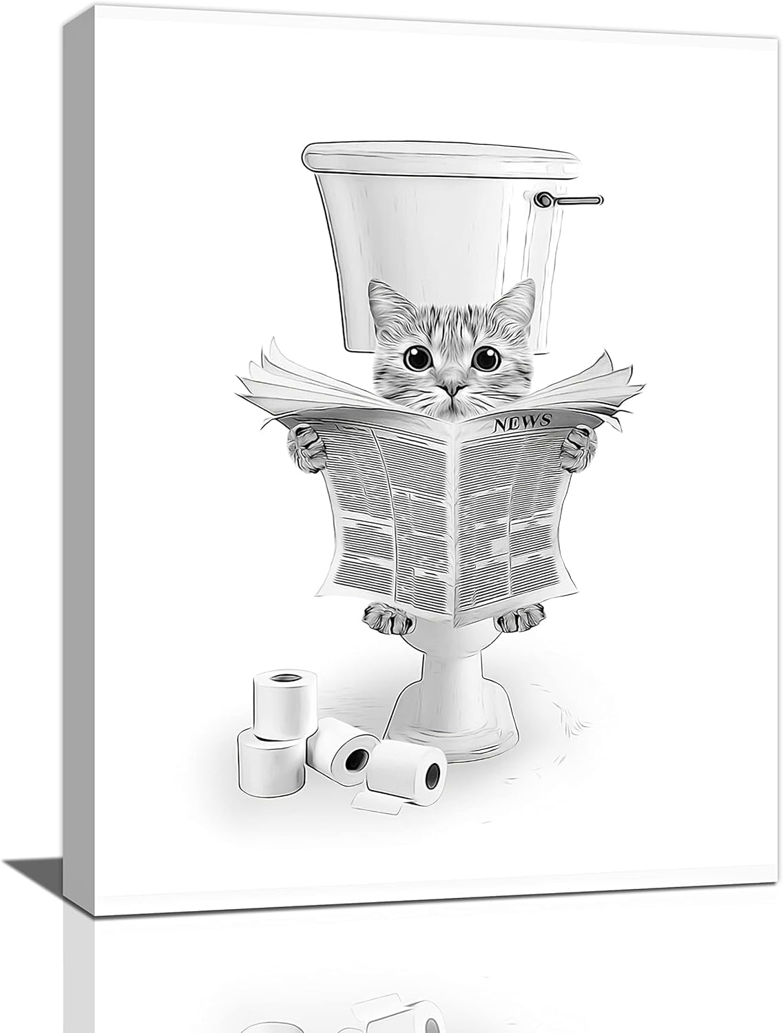 Grey Canis Black and White Cat 12"x16" Framed Canvas Art Prints ...