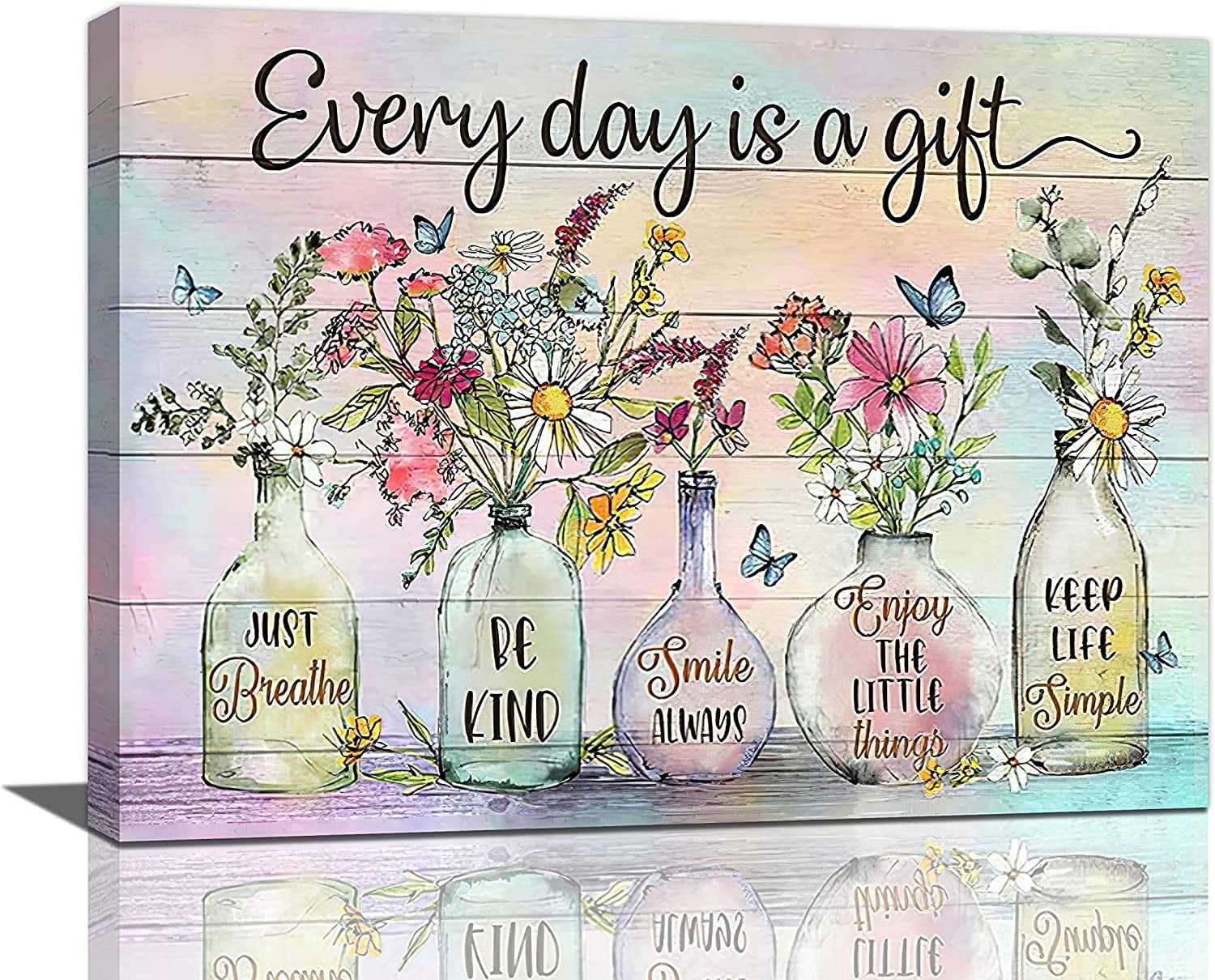 Grey Canis Colorful Flower "Every Day is a Gift" 12"x16" Framed Canvas ...