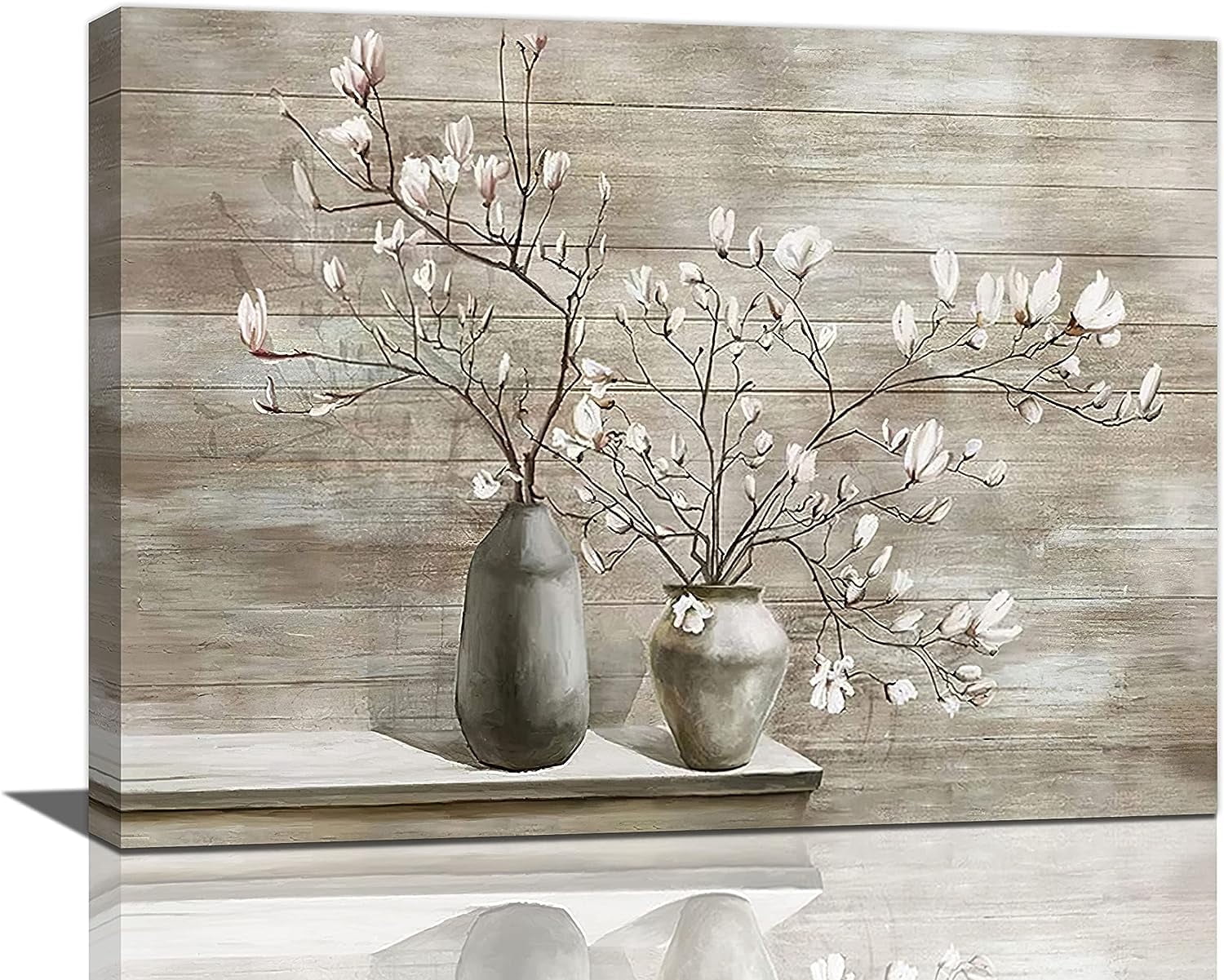Grey Canis Rustic Flower 16"x12" Framed Painting Canvas Art Prints ...