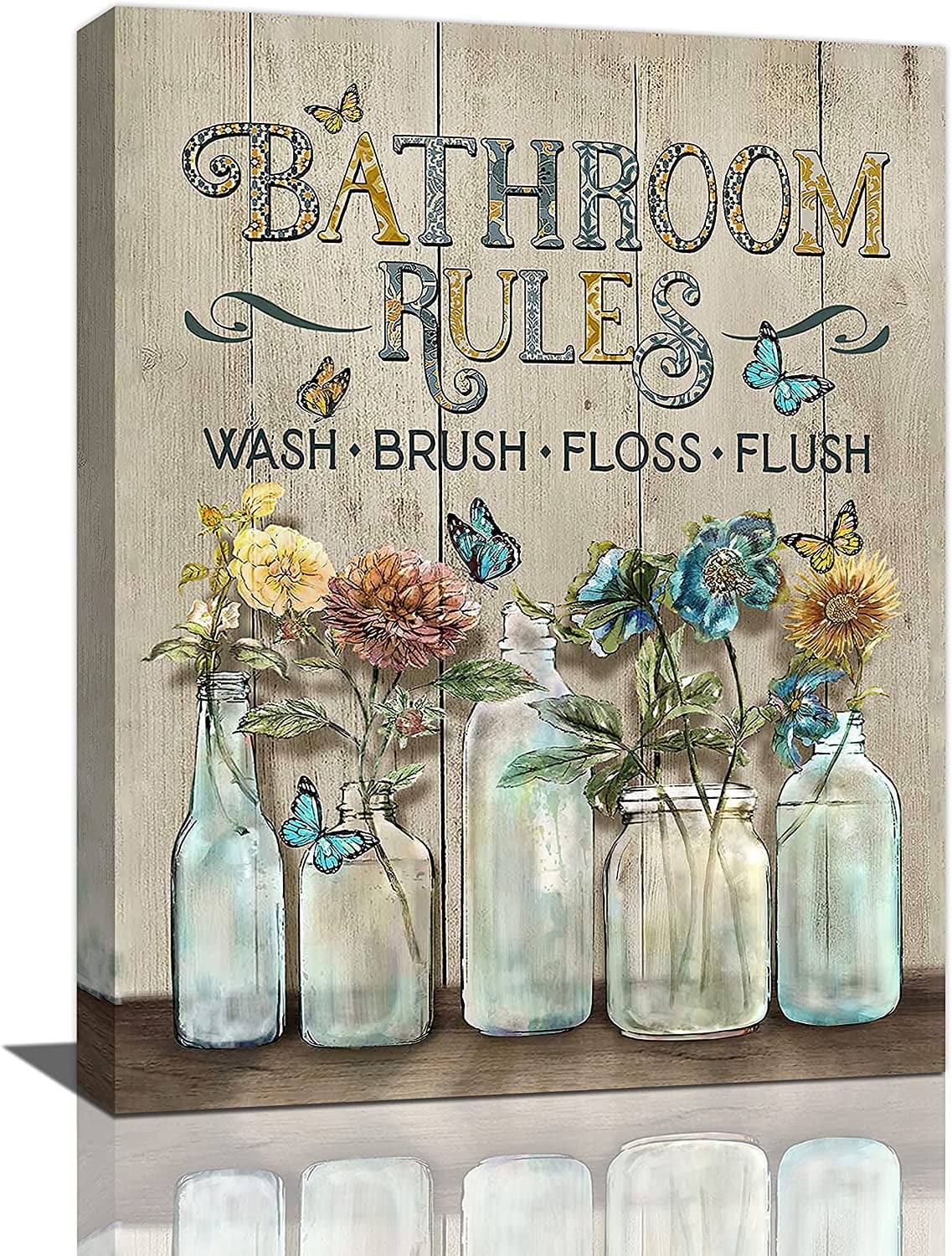 Grey Canis Rustic Flower Bathroom Wall Art 12" x 16" Framed Canvas ...