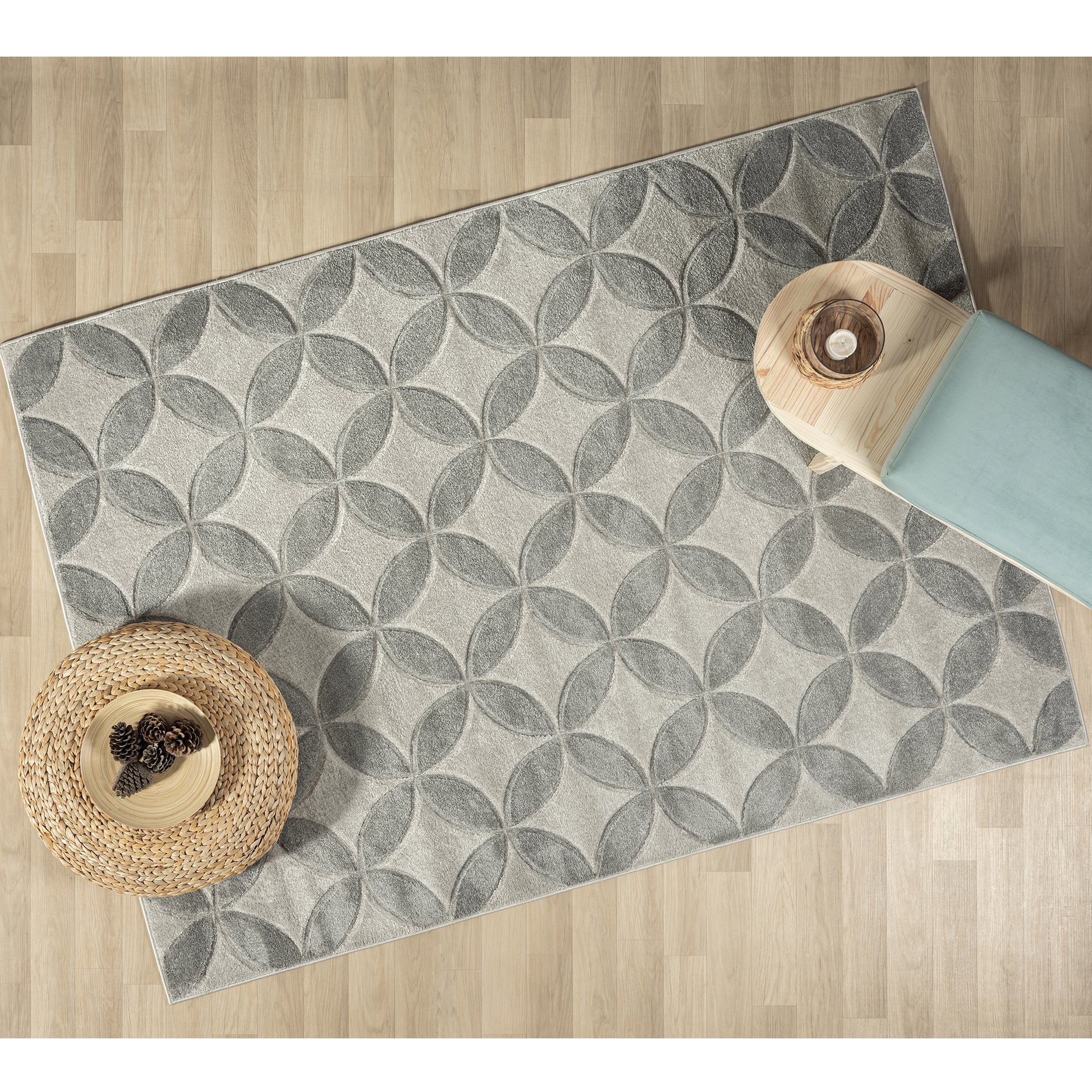 Grey Carved Petals Indoor Area Rug, High-Low Pile, Better Homes ...