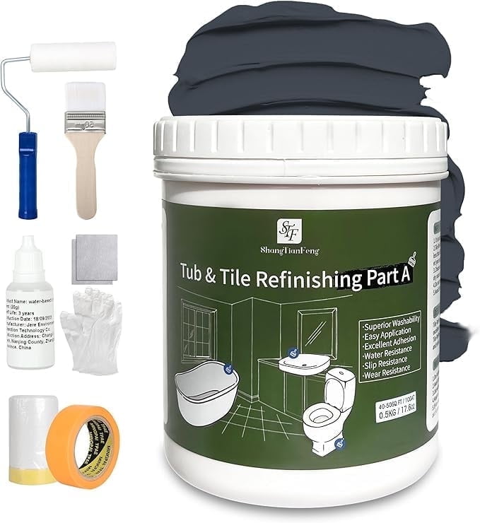 Grey Ceramic tub and tile Paint Refinishing Kit Bathtub Bathroom wall ...