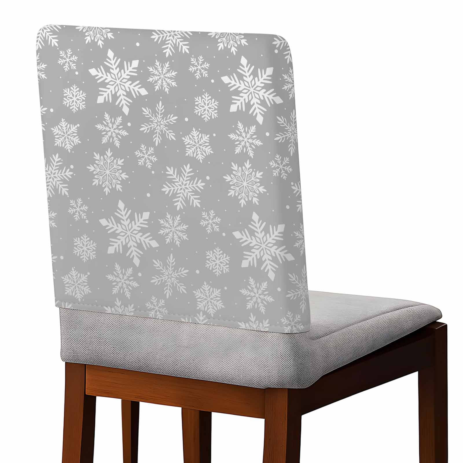 Grey and Chair Covers Set of 8 White Snowflake Winter Christmas Chair ...