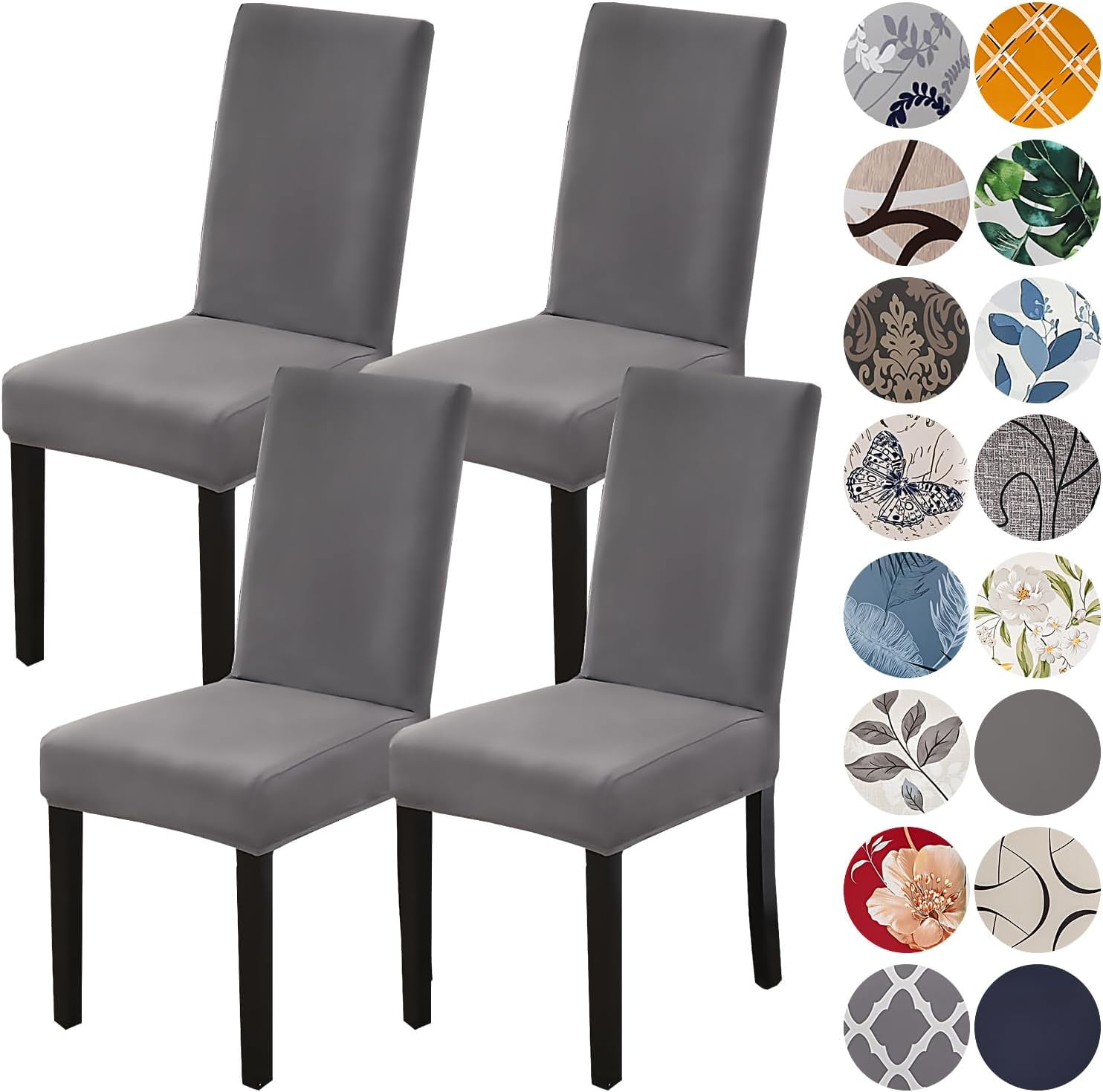 Grey Chair Covers for Dining Room 4 Pack,Stretch Spandex Chair ...