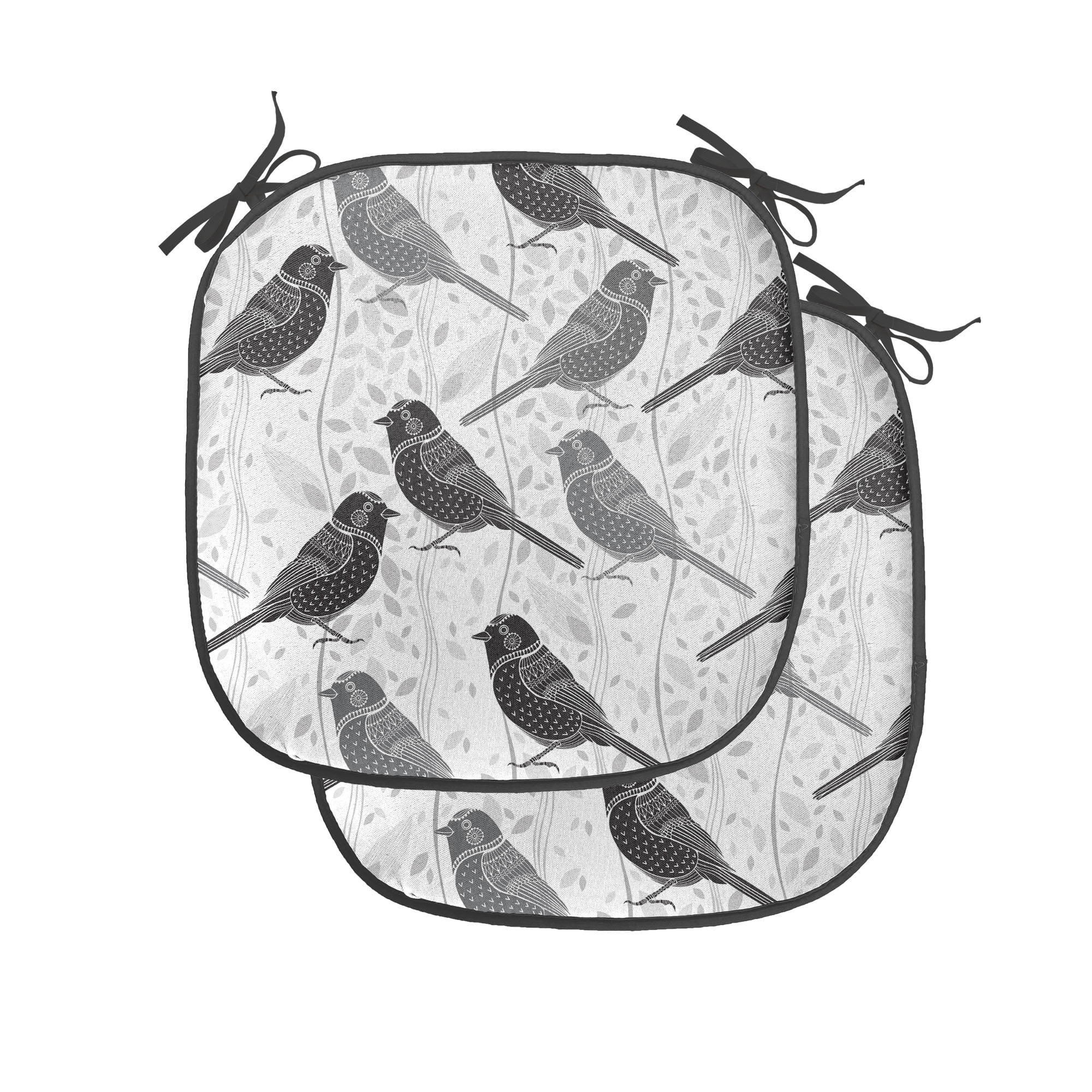Grey Chair Seating Cushion Set of 2, Ornamental Birds on Trees Winged ...