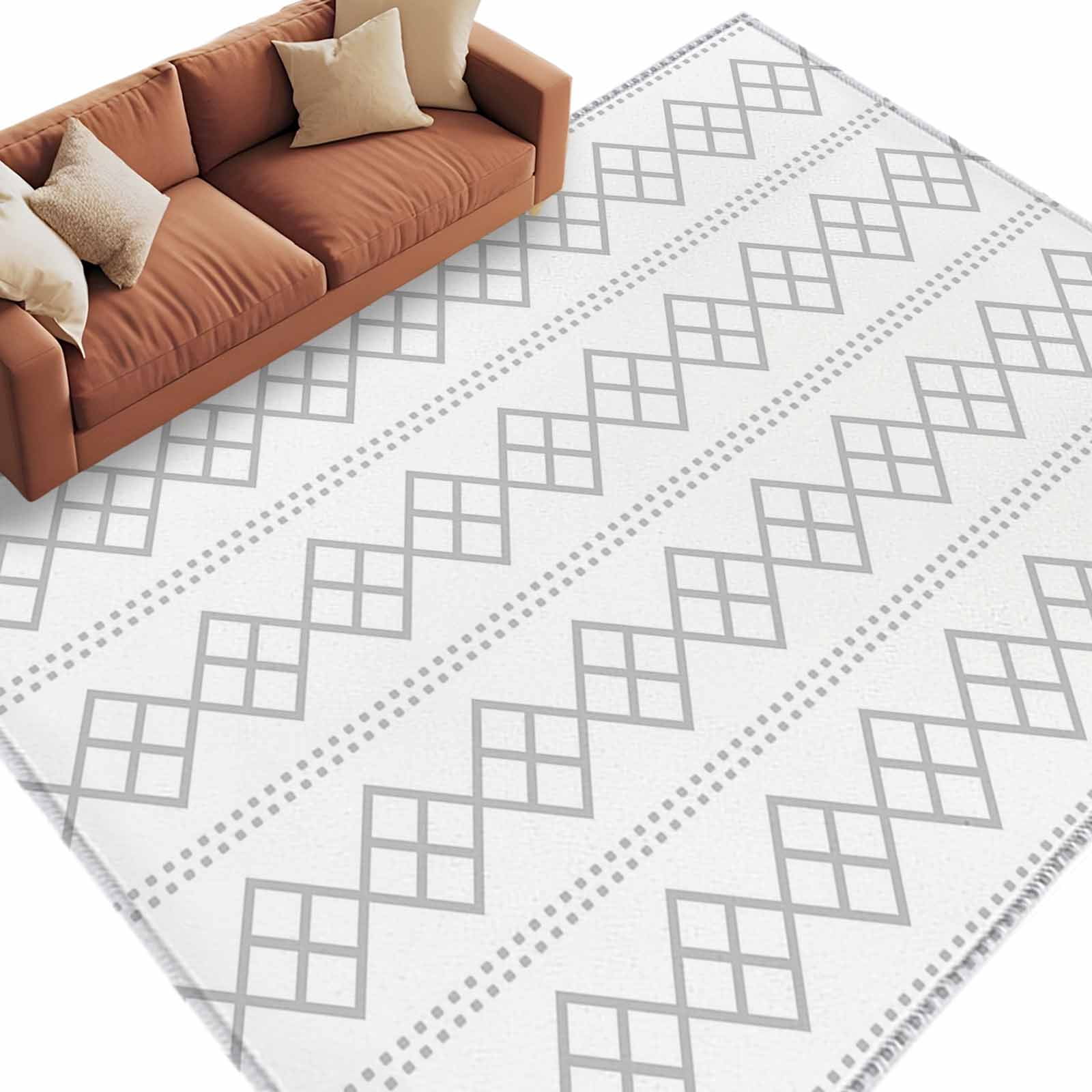 Grey Checkered 5'x8' Large Area Rugs Abstract White Geometric Argyle ...